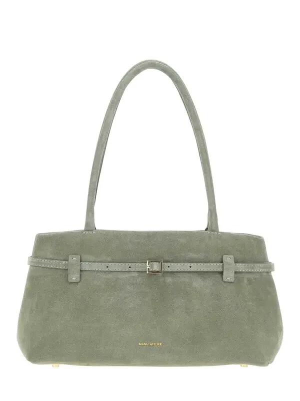 Manu Atelier Suede East-west Shoulder Handbag With Golden Metal Accents - Green