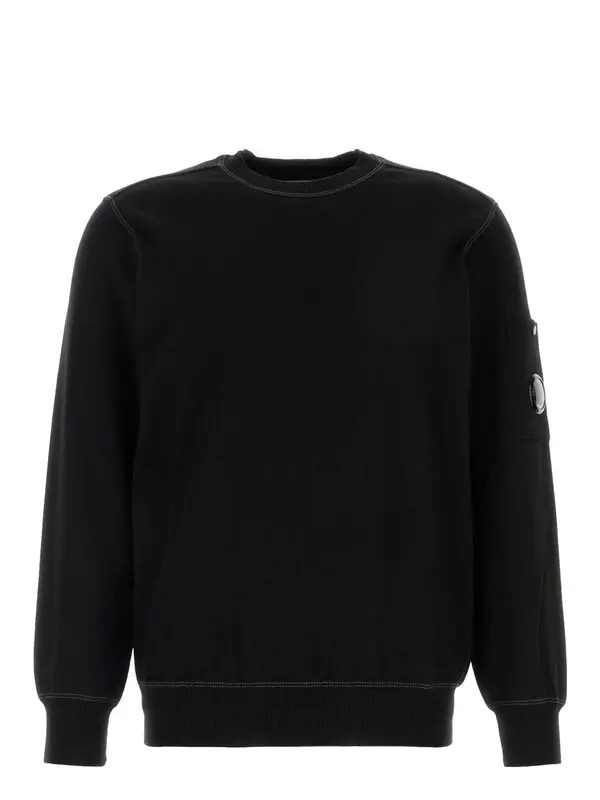 C.P. COMPANY Cotton Knit Crewneck Sweater With Lens Detail - Black