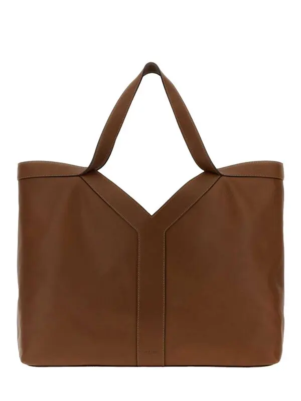 Saint Laurent Oversize Calf Leather Shopping Handbag - Brown
