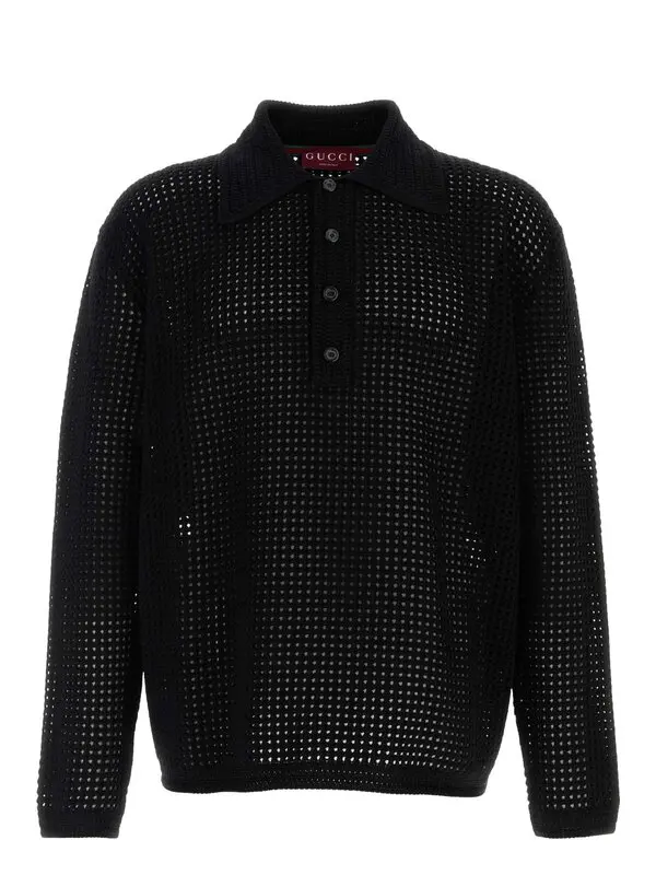 Gucci Crochet Polo Shirt - Black