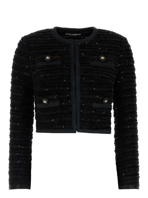 Dolce & Gabbana Sequin Embellished Tweed Blazer - Black