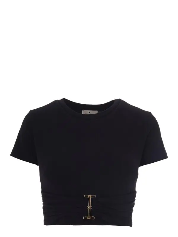 Elisabetta Franchi Ruched Fitted Crop Top - Nero