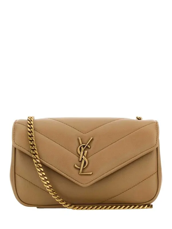 Saint Laurent Mini Loulou Crossbody Handbag With Adjustable Strap - Camel