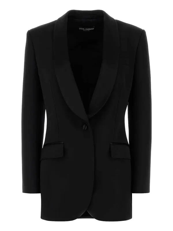Dolce & Gabbana Stretch Wool Blend Shawl Collar Blazer - Black