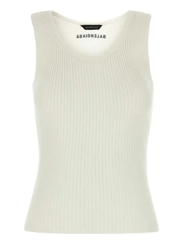 Balenciaga Stretch Wool Blend Ribbed Tank Top - White