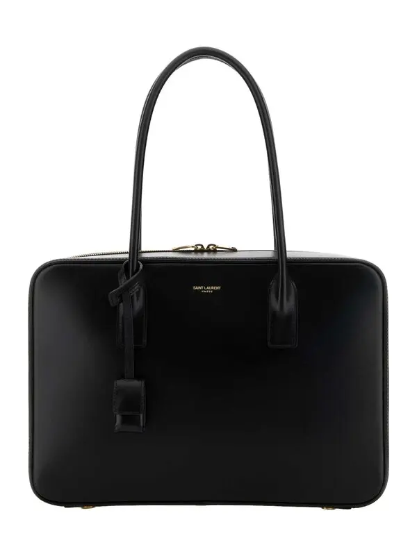 Saint Laurent Leather Day Bag With Suede Lining And Golden Hardware - Black