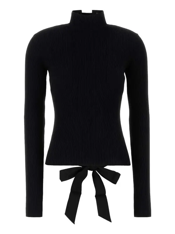 Balenciaga Ribbed Stretch Viscose-blend High Neck Top With Bow Detail - Black