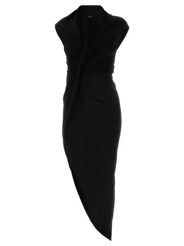 Balenciaga Stretch Crepe Draped Dress - Black