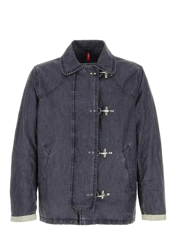 FAY Linen Denim Jacket With Toggle Closures - Blue