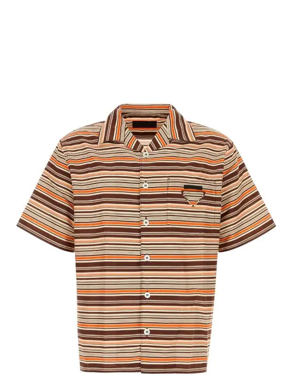 Prada Embroidered Cotton-silk Blend Striped Shirt - Stripped