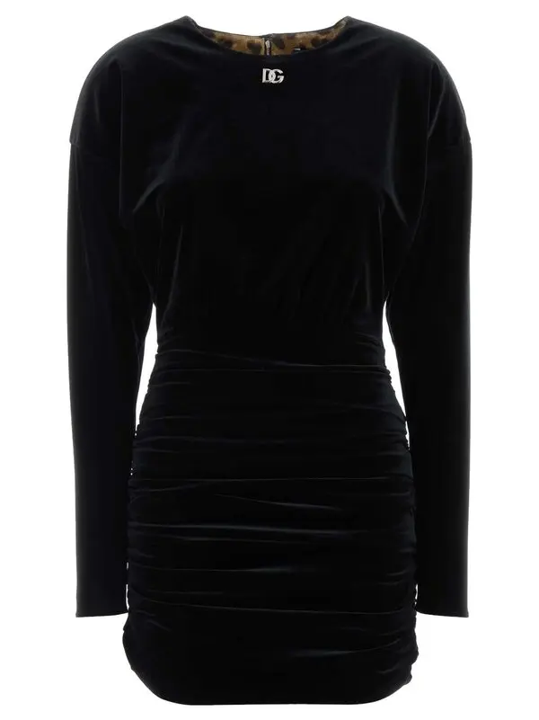 Dolce & Gabbana Velvet Ruched Mini Dress - Black