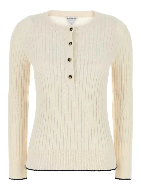 Bottega Veneta Ribbed Henley Top - White