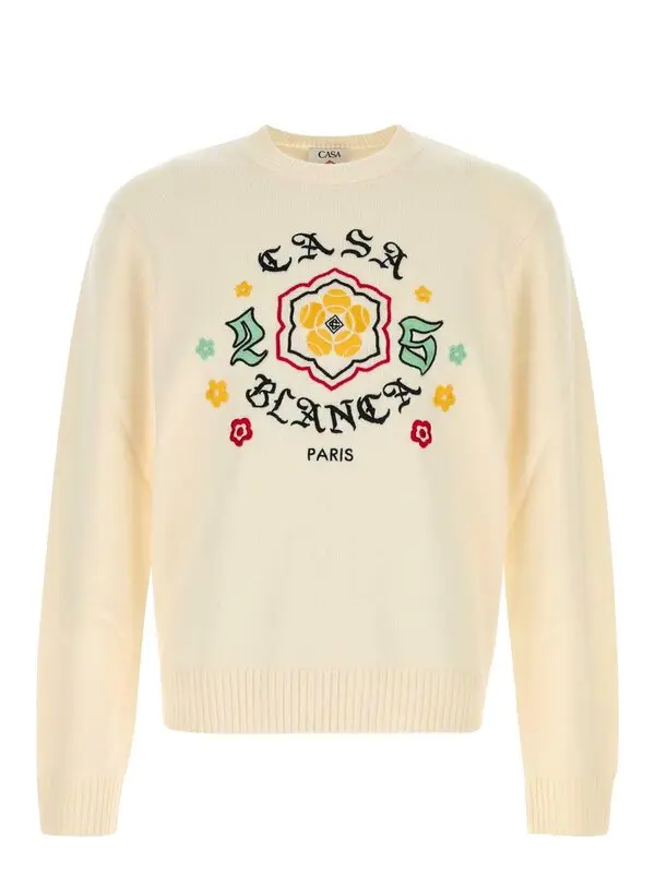 Casablanca Crew Neck Merino Wool Sweater - White