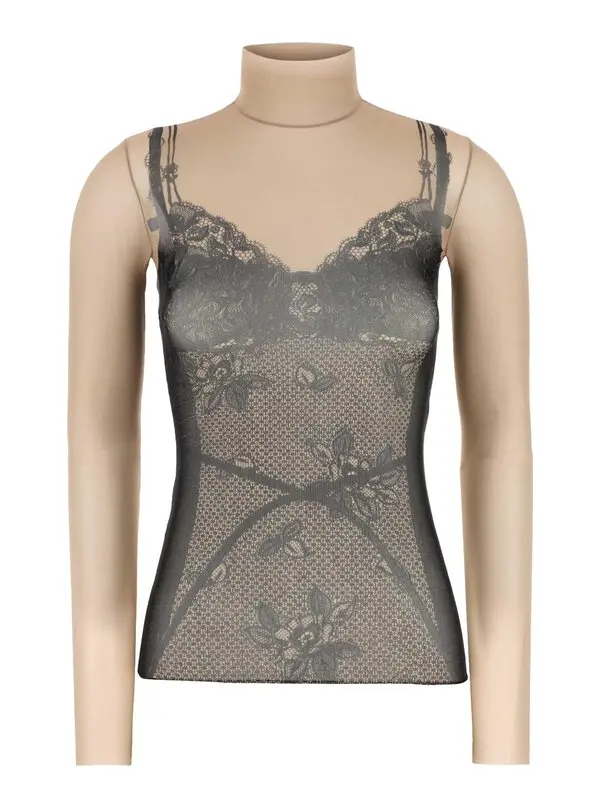Balenciaga Printed Stretch Tulle Top - Black/light Beige