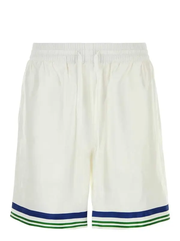 Casablanca Satin Silk Bermuda Shorts With Striped Trim - White