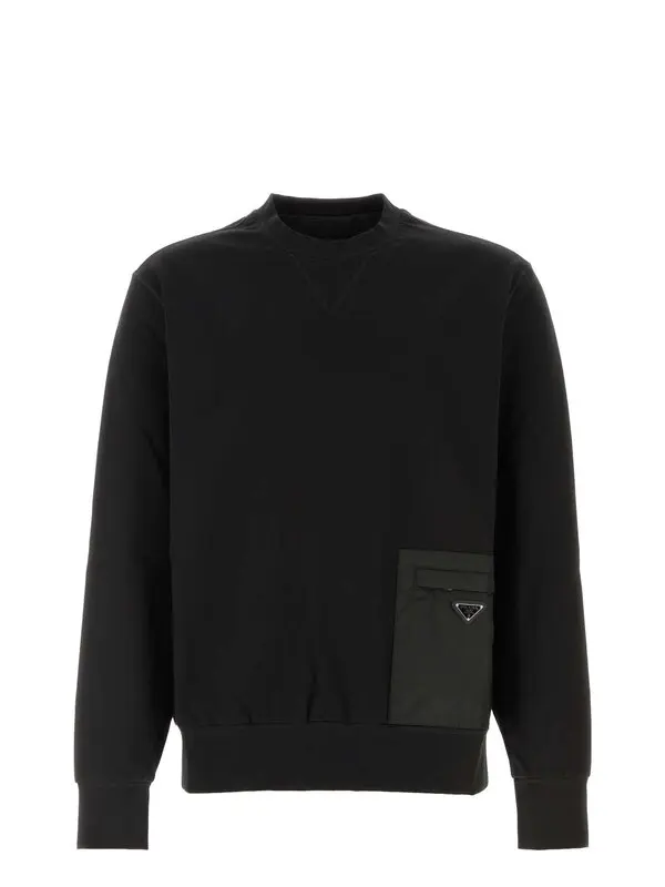 Prada Stretch Viscose-polyamide Sweatshirt With Calf Leather Detail - Black