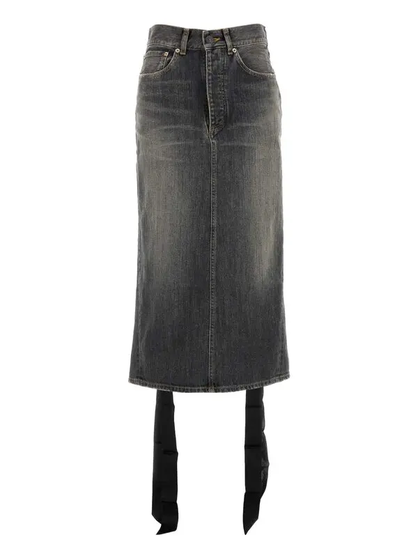 Balenciaga Denim Mini Skirt With Tie Detail - Black