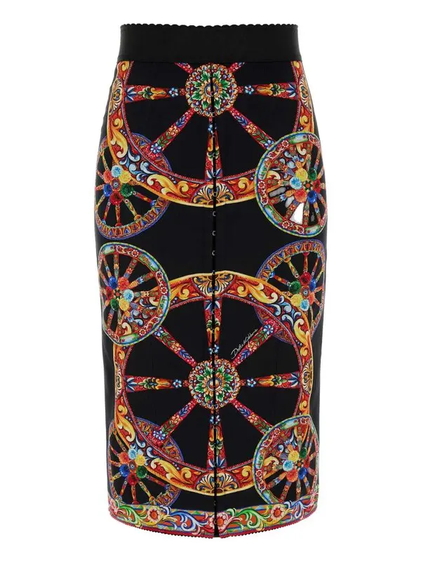 Dolce & Gabbana Charmeuse Midi Skirt With Statement Print - Printed