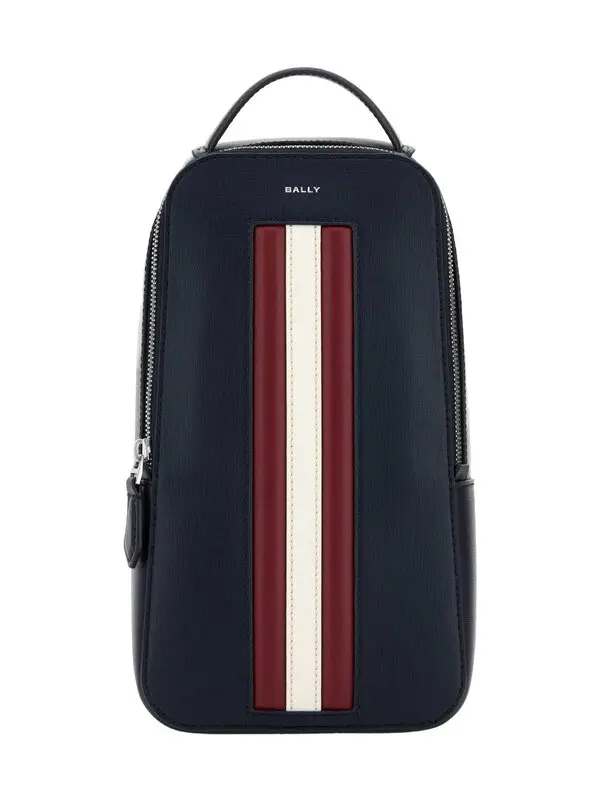 Bally Bovine Leather Crossbody Handbag With Striped Detail - Blue
