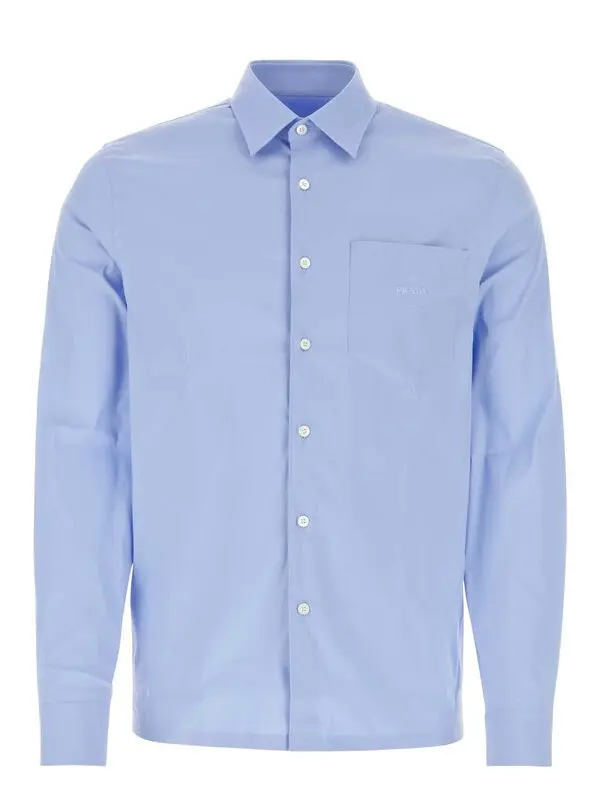 Prada Powder Poplin Popover Shirt - Light Blue