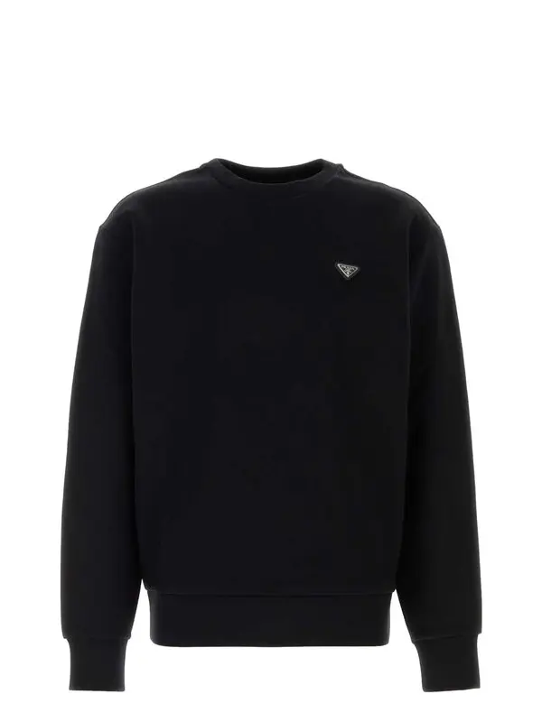 Prada Cotton Sweatshirt With Calf Leather Details - Black