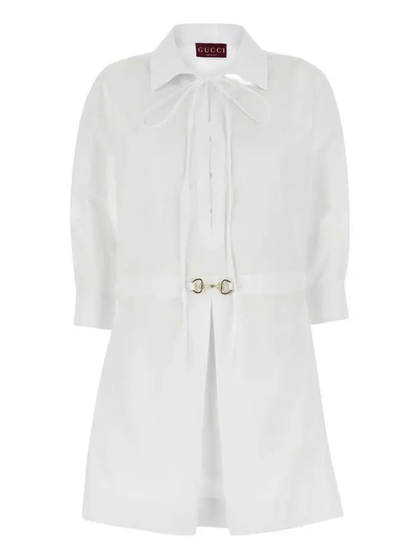 Gucci Cotton Poplin Shirt Dress With Tie Neck - White