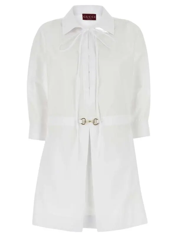 Gucci Cotton Poplin Shirt Dress With Tie Neck - White
