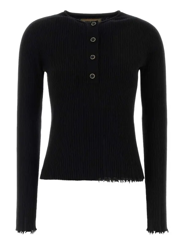 UMA WANG Ribbed Cashmere Henley Sweater - Black