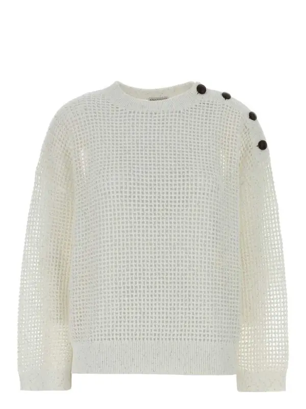 Brunello Cucinelli Crochet Sweater With Button Detail - White