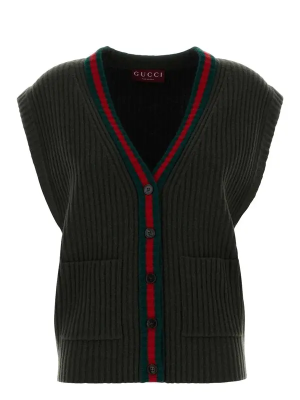 Gucci Wool Knit Vest With Striped Trim - Green