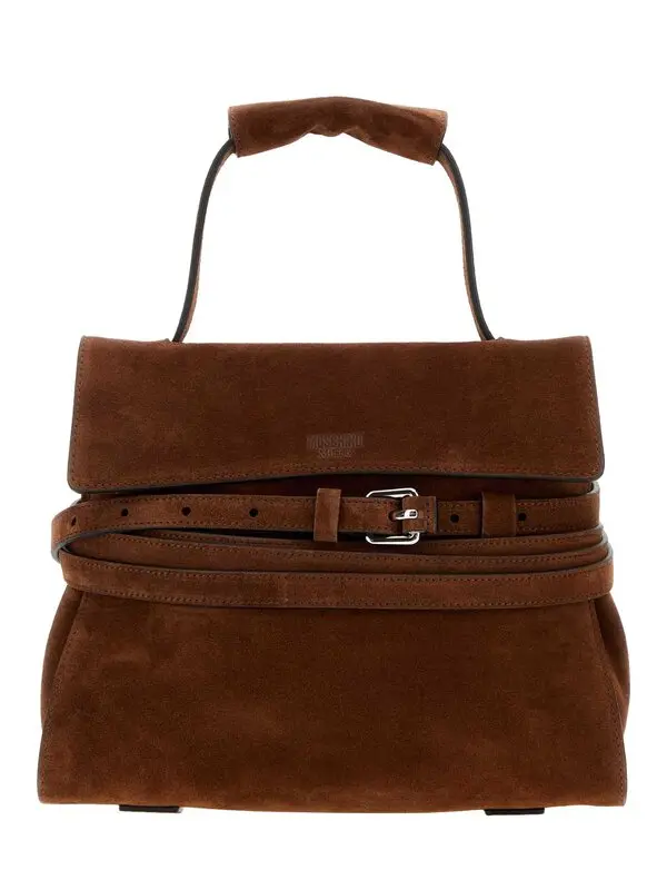 Moschino Suede Handbag With Silver-tone Hardware - Brown