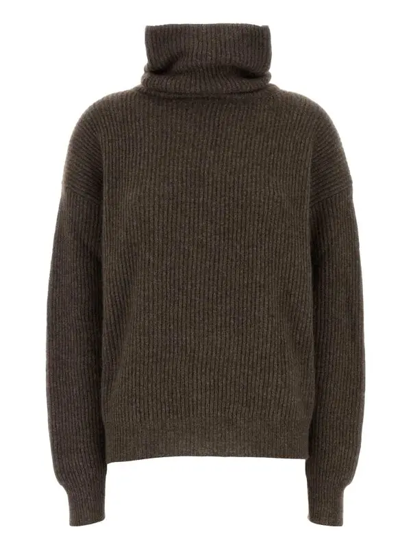 UMA WANG Ribbed Turtleneck Wool Sweater - Brown