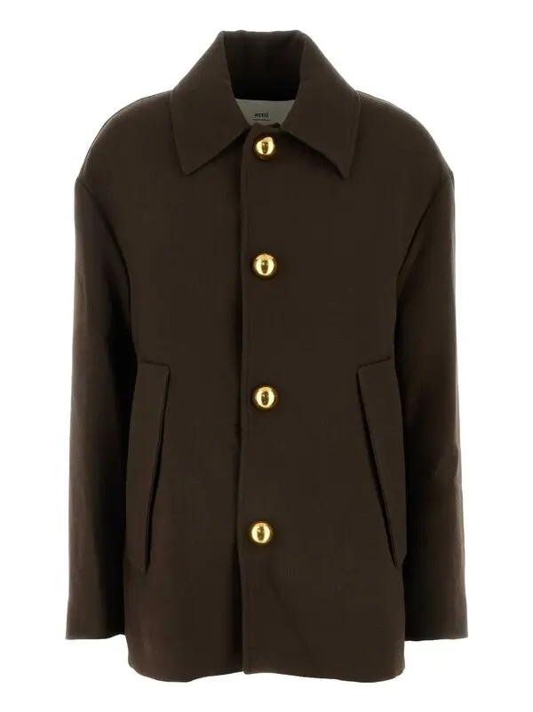 AMI Paris Virgin Wool Button-up Jacket With Classic Collar - Brown