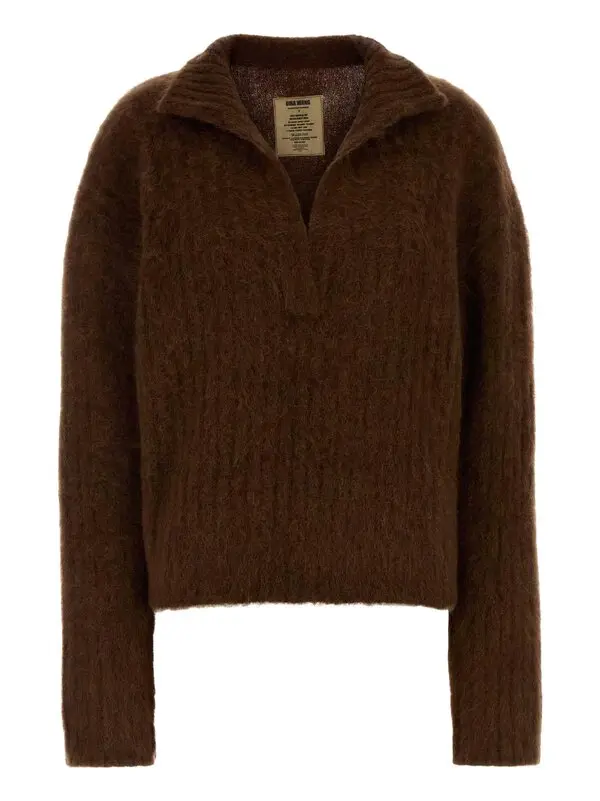 UMA WANG Oversize Stretch Alpaca Blend Polo Shirt - Brown