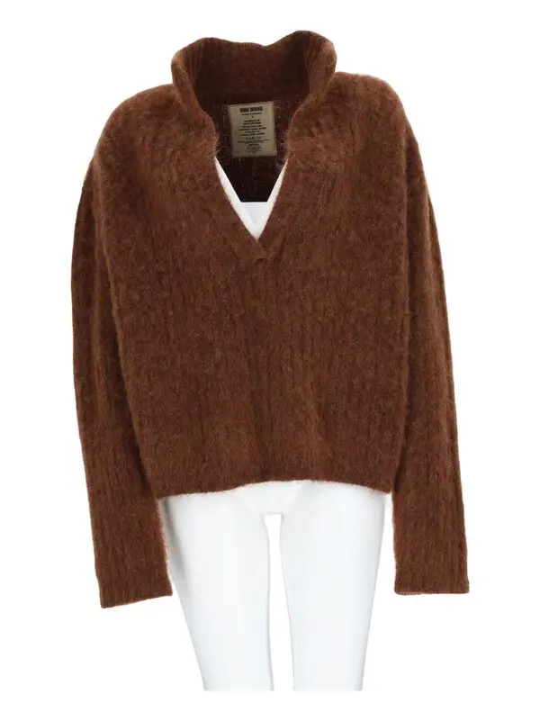 UMA WANG Oversize Stretch Alpaca Blend Polo Shirt - Brown