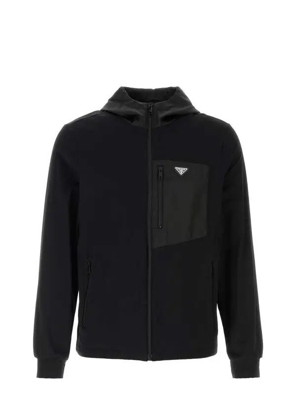 Prada Stretch Cotton Sweatshirt With Hood And Recycled Nylon Details - Black