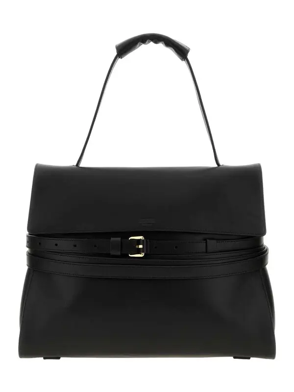 Moschino Tie Me Medium Leather Shoulder Bag - Black