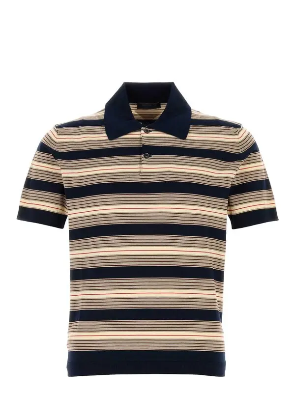 Prada Embroidered Stretch Cotton-blend Polo Shirt - Stripped