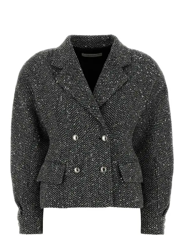 Alessandra Rich Double Breasted Tweed Blazer With Notched Lapel - Multicoloured