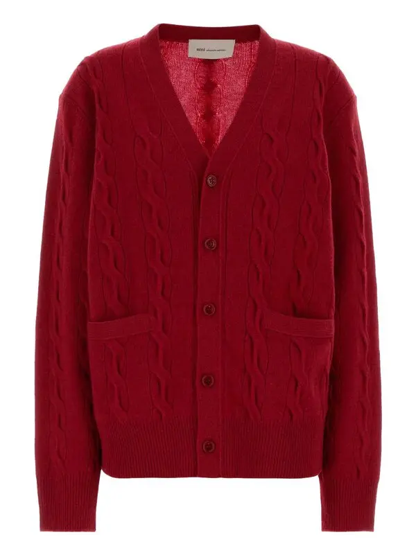 AMI Paris Merino Wool Cardigan - Red