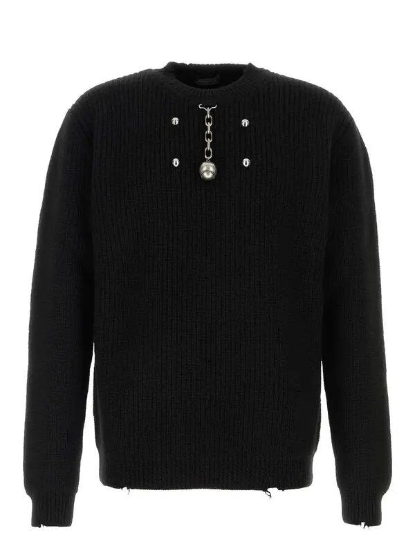 Prada Virgin Wool Knit Sweater With Chain Detail - Black