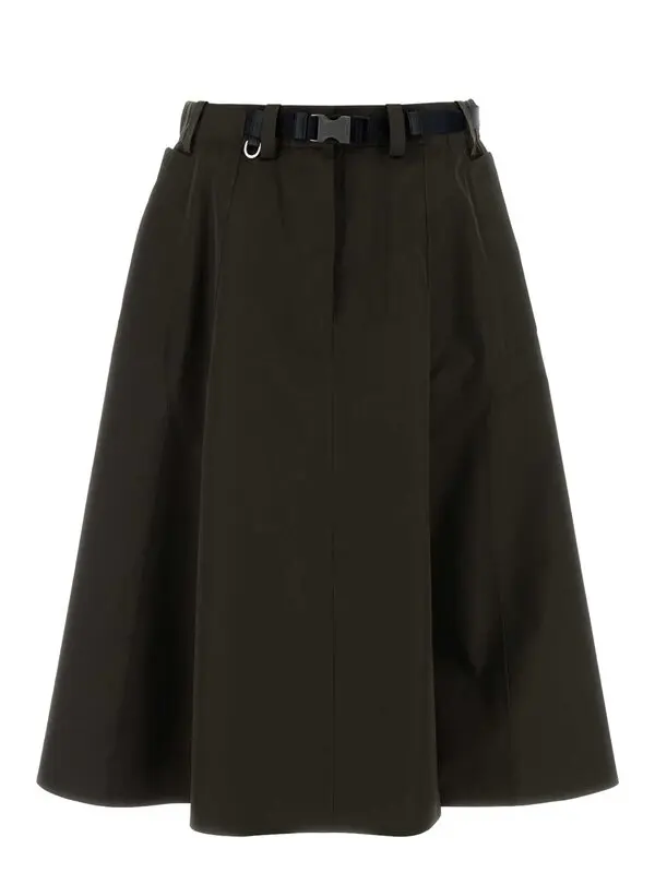 Prada Belted Tech Fabric Skirt - Green