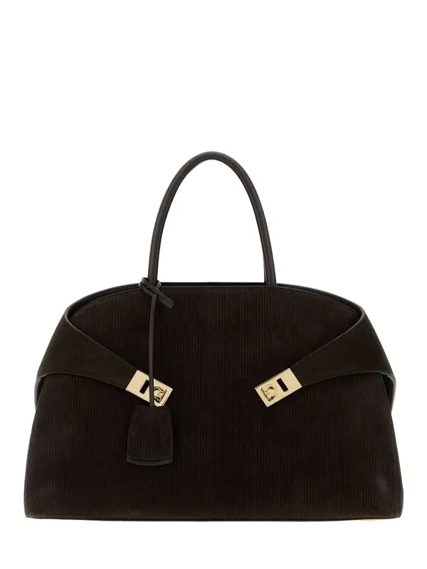 FERRAGAMO Medium Hug Suede Handbag - Brown