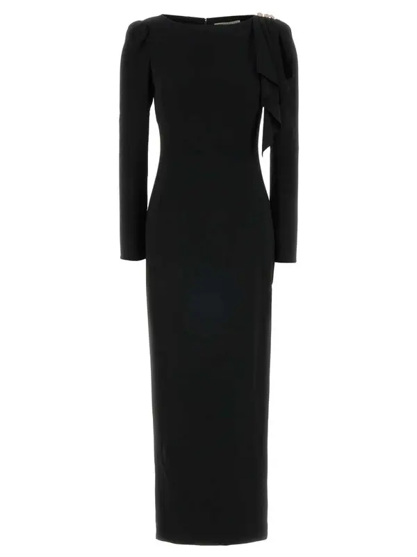 Alessandra Rich Long Cady Dress With Ruffled Detail - Black