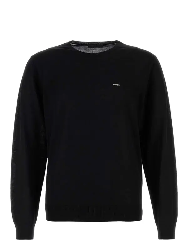 Prada 100% Virgin Wool Crew Neck Knit Sweater - Black