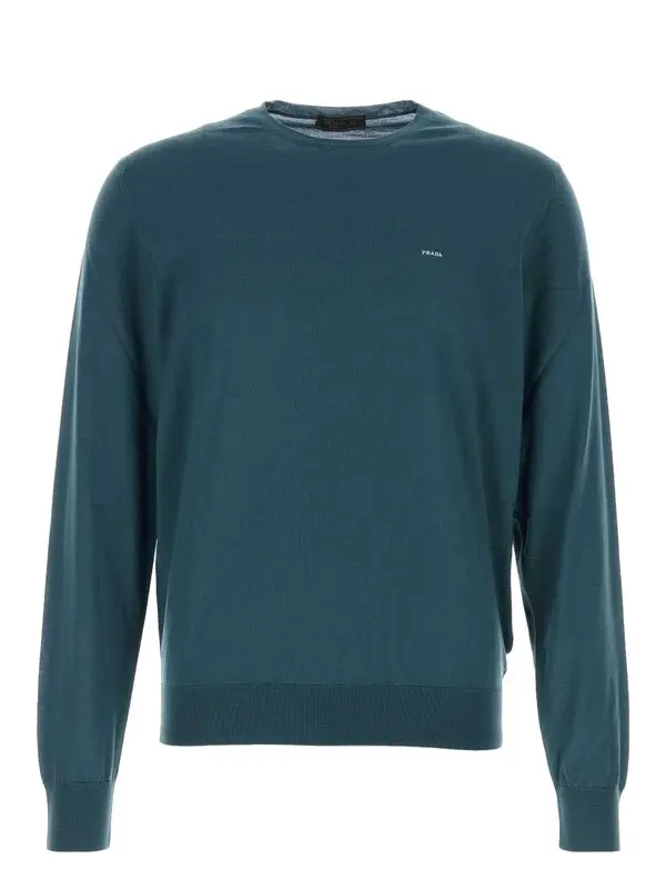 Prada 100% Virgin Wool Crew Neck Knit Sweater - Blue