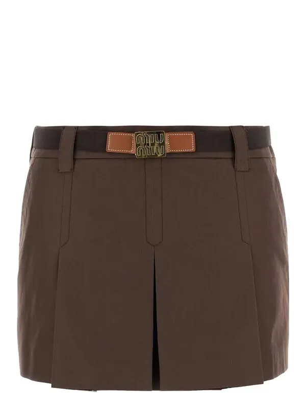 Miu Miu Miu Mini Cotton-blend Mini Skirt - Brown