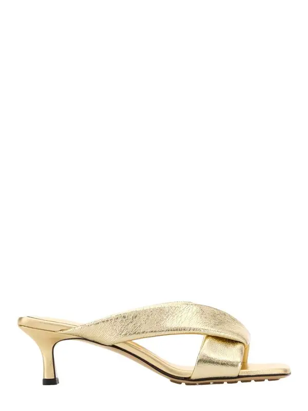 Bottega Veneta Niva Leather Heeled Sandals - Gold