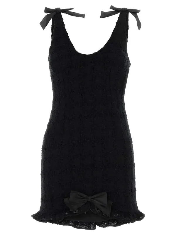 Alessandra Rich Bouclé Mini Dress With Bow Detail - Black