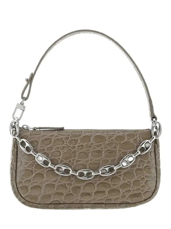 By Far Dove Mini Leather Baguette Handbag - Grey
